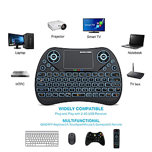PONYBRO (Newest Version) Backlit Mini Wireless Keyboard with Touchpad Mouse Combo QWERTY Keypad,Rechargeable Handheld Keyboard Remote for Smart TV,Android TV Box,Xbox,Raspberry Pi,PC