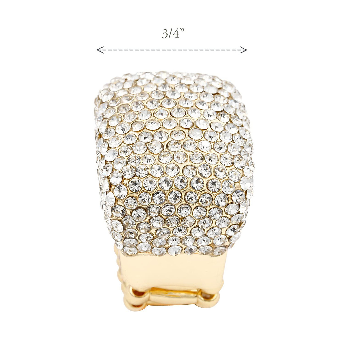 Lavencious Half Cube Shape with Crystals Stretch Rings Statement Rings Free Size for Women (Gold + Clear Crystals)