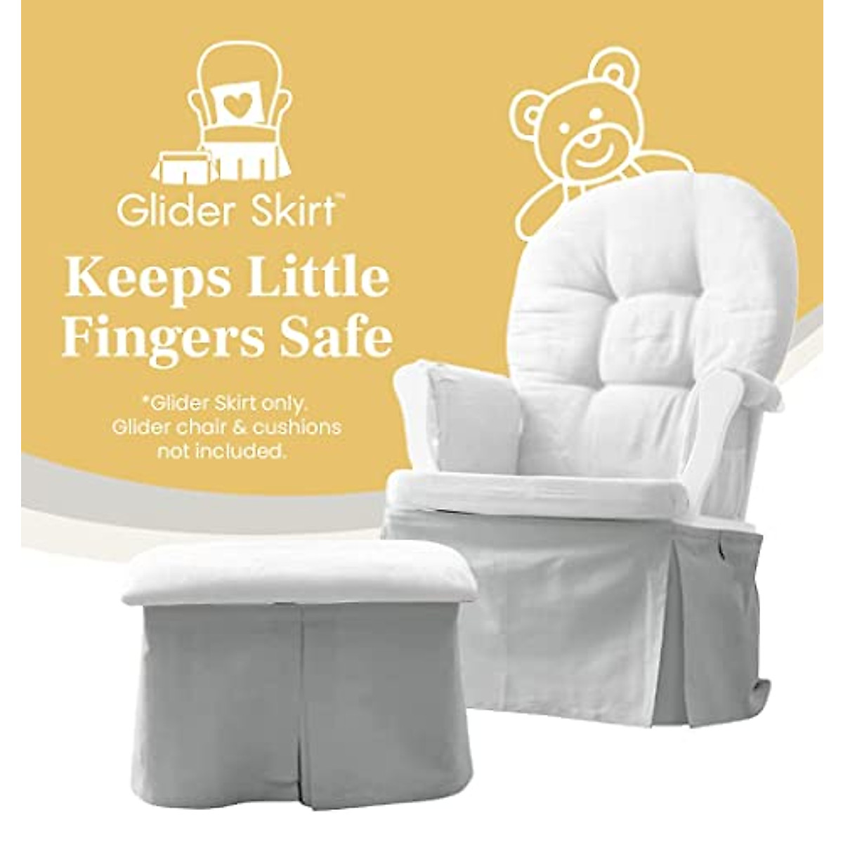 Glider Skirt, Universal Fit Safety Skirt for Glider Chair and Ottoman for Nursery, Baby Proofing Pinch Guard, Glider Chair and Ottoman Sold Separately, Lunar Grey Color