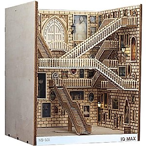 Wooden Book Nook Inserts Art Bookends DIY Bookshelf Decor Stand Decoration Fairy Garden Miniatures Home Decoration Accessories (Spiral Staircase, 10.28.88.5 in)
