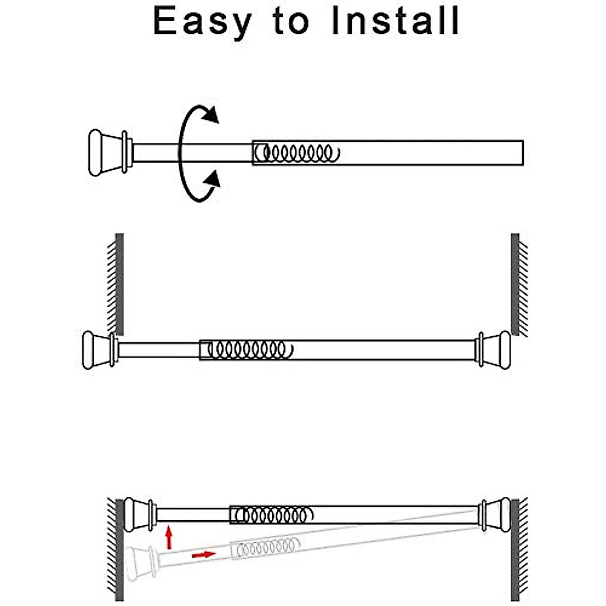 6Pcs Small Tension Rod, Goowin Tension Rod, No Drilling Rustproof Spring Adjustable Mini Tension Curtain Rod for Closet, Cupboard, Wardrobe, Bookshelf, Black (7-11 inch)
