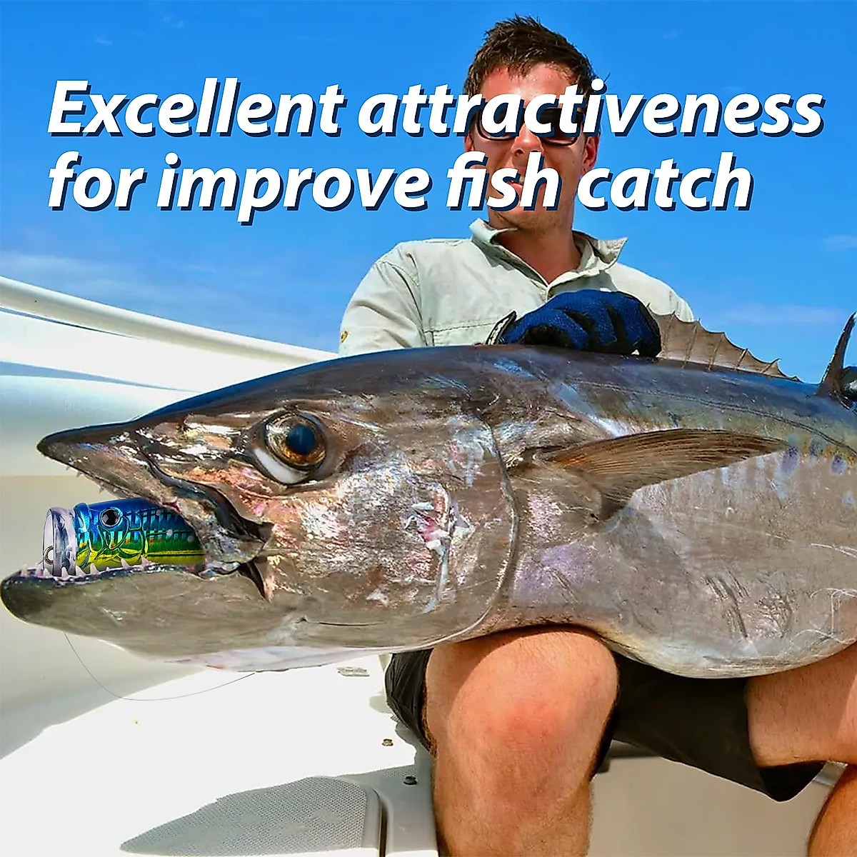 THKFISH Popper Lures Saltwater Tuna Popper Topwater Fishing Lures for Surf Fishing Bass with 3D Eyes for GT Tuna Large Fish 5.9in GREEN-1PC