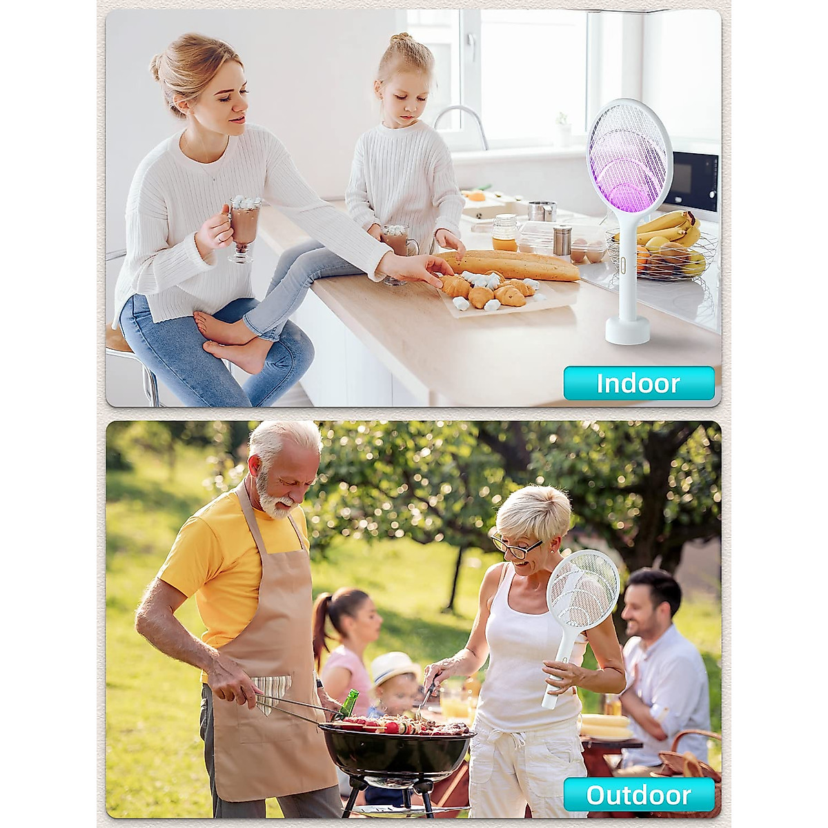 YISSVIC Electric Fly Swatter 4000V Bug Zapper Racket Dual Modes Mosquito Killer with Purple Mosquito Light Rechargeable for Indoor and Outdoor Home Office Backyard Patio Camping (1 Pack)