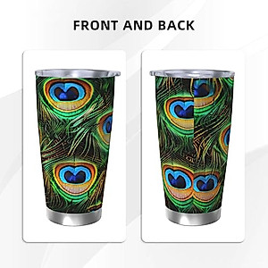 AYCZN Feather 20 OZ Tumbler Stainless Steel Travel Coffee Mug, Boho Peacock Insulated Water Bottle with Lid and 2 StrawsLeakproof Thermal Cup