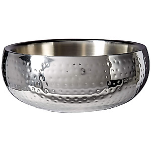 Elegance Hammered Salad Bowl – Double Wall Insulated Serving Bowl Keeps Ice Cream, Fresh Fruit and Cold Desserts Chilled – Made of Rust Resistant, Food Grade Stainless Steel (11.5” Diameter)