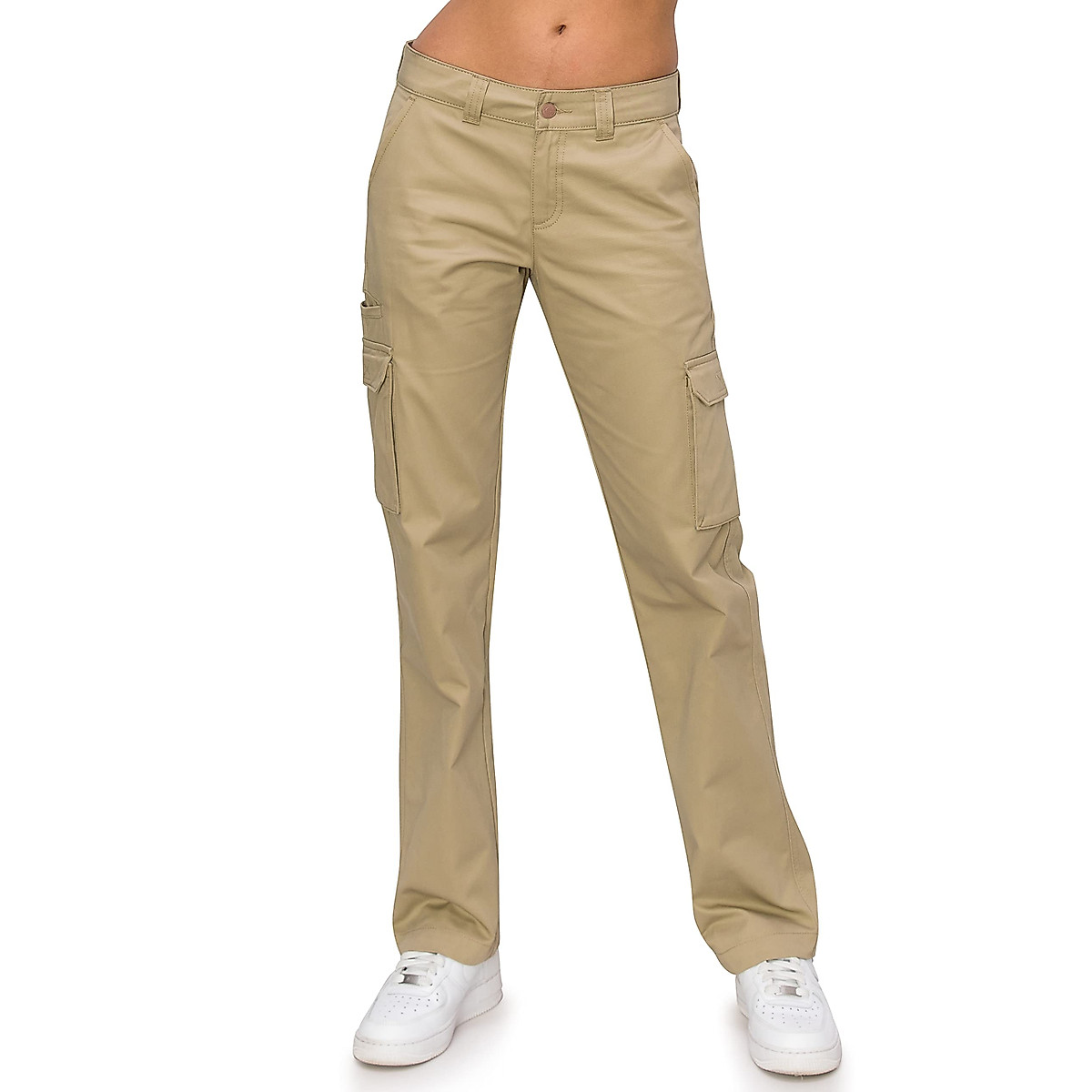 KHAKI & BLUE Women's Work Pants – Mid Rise Relaxed Fit Straight Leg Cargo Casual Trousers with Multi Pockets 79359JTW098CA Khaki 16