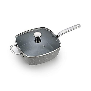 T-fal C41240 Endura Granite Ceramic Nonstick Thermo-Spot Heat Indicator Dishwasher Oven Safe PFOA Free Square Pan with Lid Cookware, 10.5-Inch, Gray