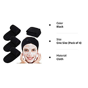4 Counts Spa Facial Headband Whaline Head Wrap Terry Cloth Headband Stretch Towel with Magic Tape for Bath, Makeup and Sport, 3.5" Wide (Black)