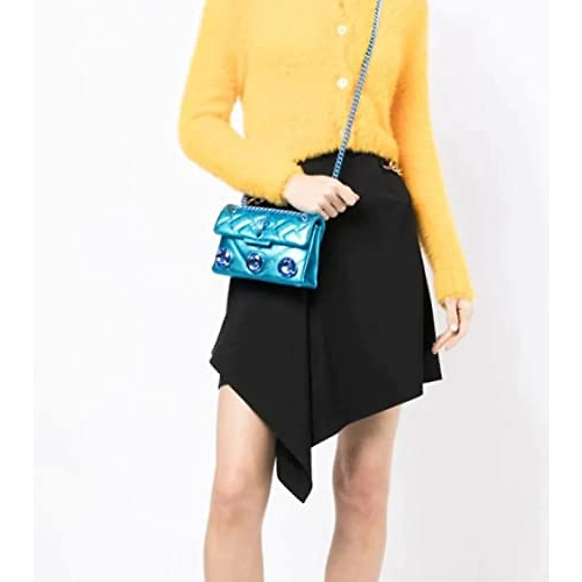 Kurt Geiger Crossbody Womens Blue Mini Kensington Crystal Drench Quilted Bag