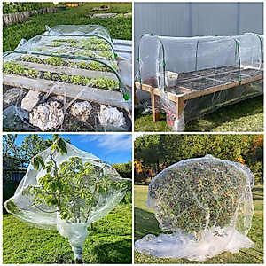 GonLei 10x25FT Garden Mesh Netting Kit Raised Beds (6 Pcs Garden Hoops & 18 Clips) Garden Hoops Plant Row Covers Netting Protection Berry Bush Trees Grass Seed Barrier Net