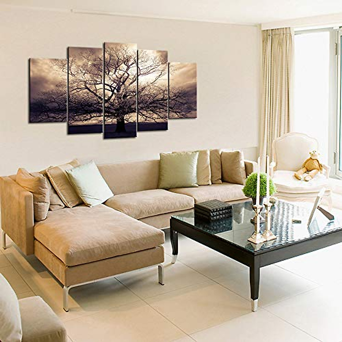 sechars - 5 Piece Large Canvas Wall Art Sepia Tree of Life Picture Photo Art Print on Canvas Mysterious Fantasy Forest Artwork for Home Office Living Room Decor Gallery Wrap Ready to Hang