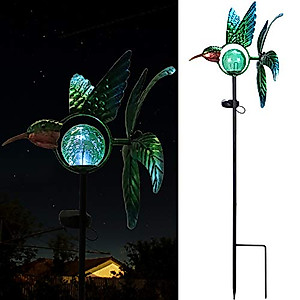 VCUTEKA Solar Wind Spinner Metal Garden Stake Solar Garden Light Outdoor Decorative Wind Sculpture for Yard Pathway Decor