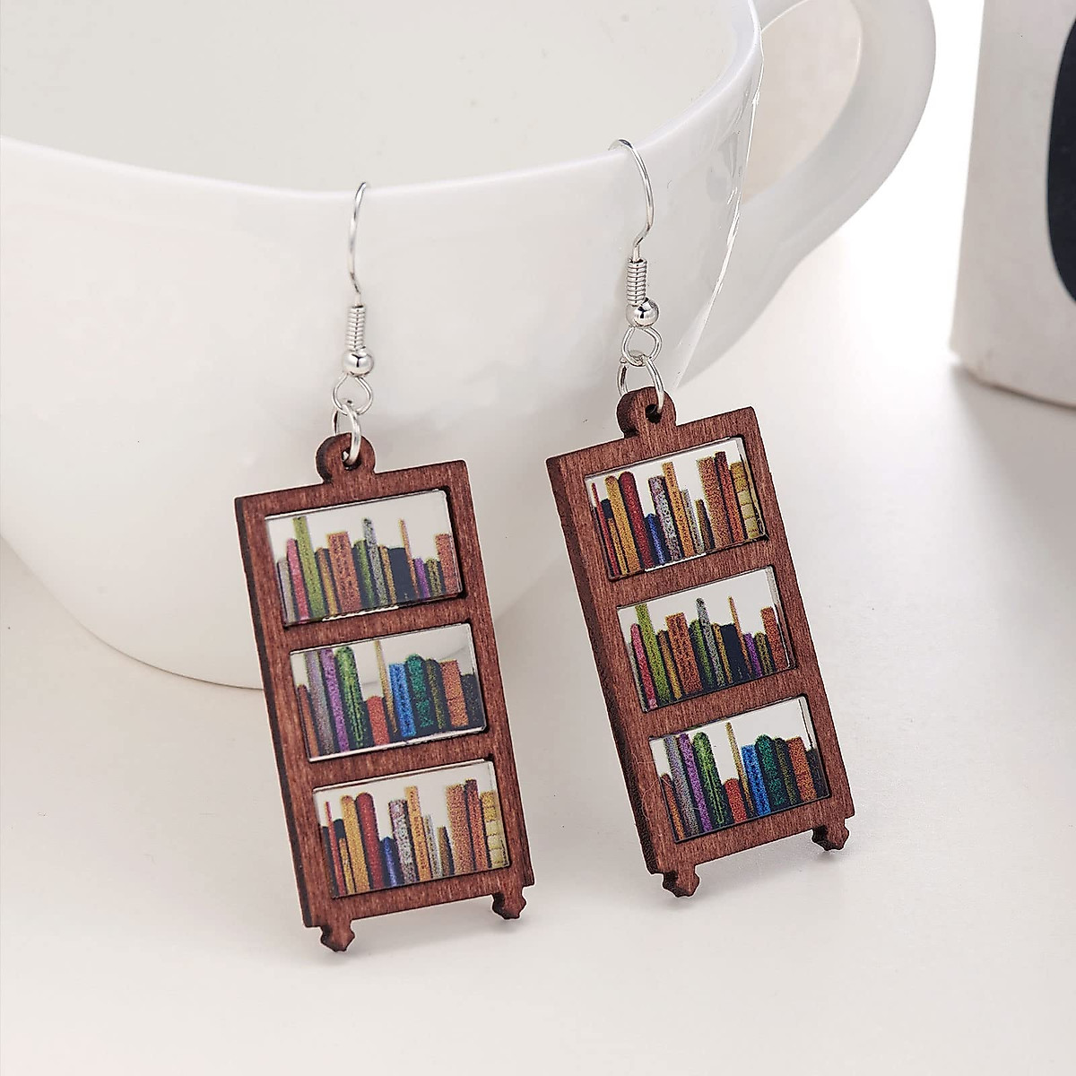 RINHOO FRIENDSHIP Book Earrings for Women Book Shelf Earrinfs for For Book Lovers Gifts for Book Lovers Women Bookshelf Acrylic Dangle Earrings (Bookcase)