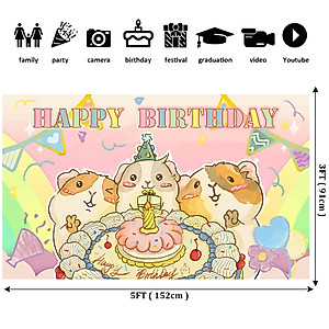 Guinea Pig Theme Birthday Backdrop Party Backdrop Decoration Supplies Guinea Pig Birthday Party Banner Baby Shower Kids Children Photography Background Photo Woodland Green Grass Decor 5x3FT