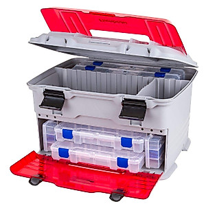 Flambeau Outdoors T5PW "IKE" Multiloader Tackle Box, Fishing Organizer with Tuff Tainer Boxes Included, Zerust Anti-Corrosion Technology - Translucent Red/Gray