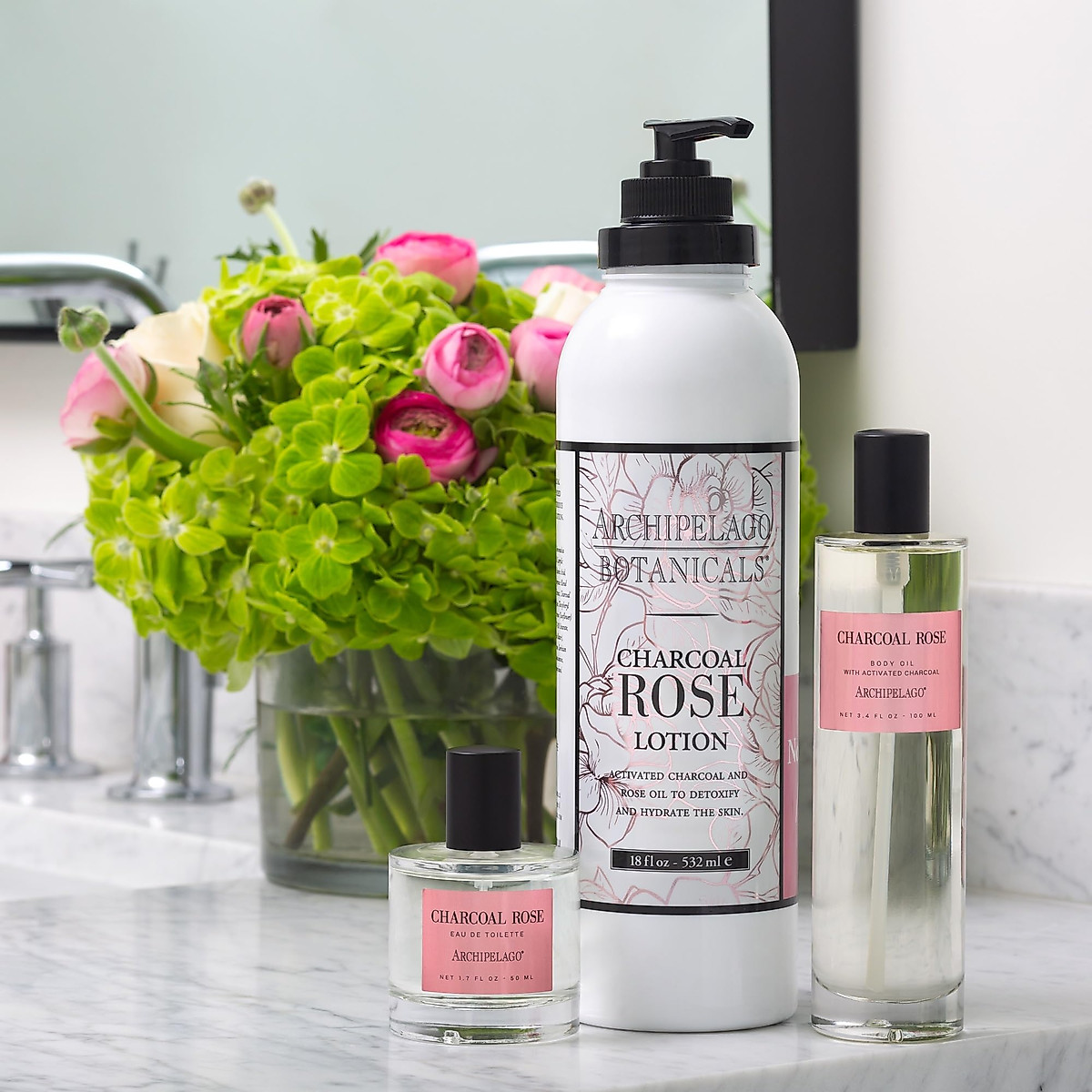 Archipelago Botanicals Charcoal Rose Lotion, Hydrating Lotion for Soft and Healthy Skin, Scented Body Lotion Free from Parabens, Phthalates and GMOs (18 oz)