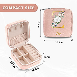SpecialOnly Personalized Name Jewelry Boxes for Girls & Women, Custom Travel Jewelry Case with Lid, Portable Small Jewelry Organizer Box Bridesmaid Proposal Gifts (Blue, Monogram with Birth Flower)