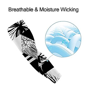 Women UV Sun Protection Arm Sleeves 1 Pair, Sun-protective Cooling Sleeves Tropical Ink Flower, Arm Cover Shield for Men Cycling Golf Hiking Running Outdoor Sports M