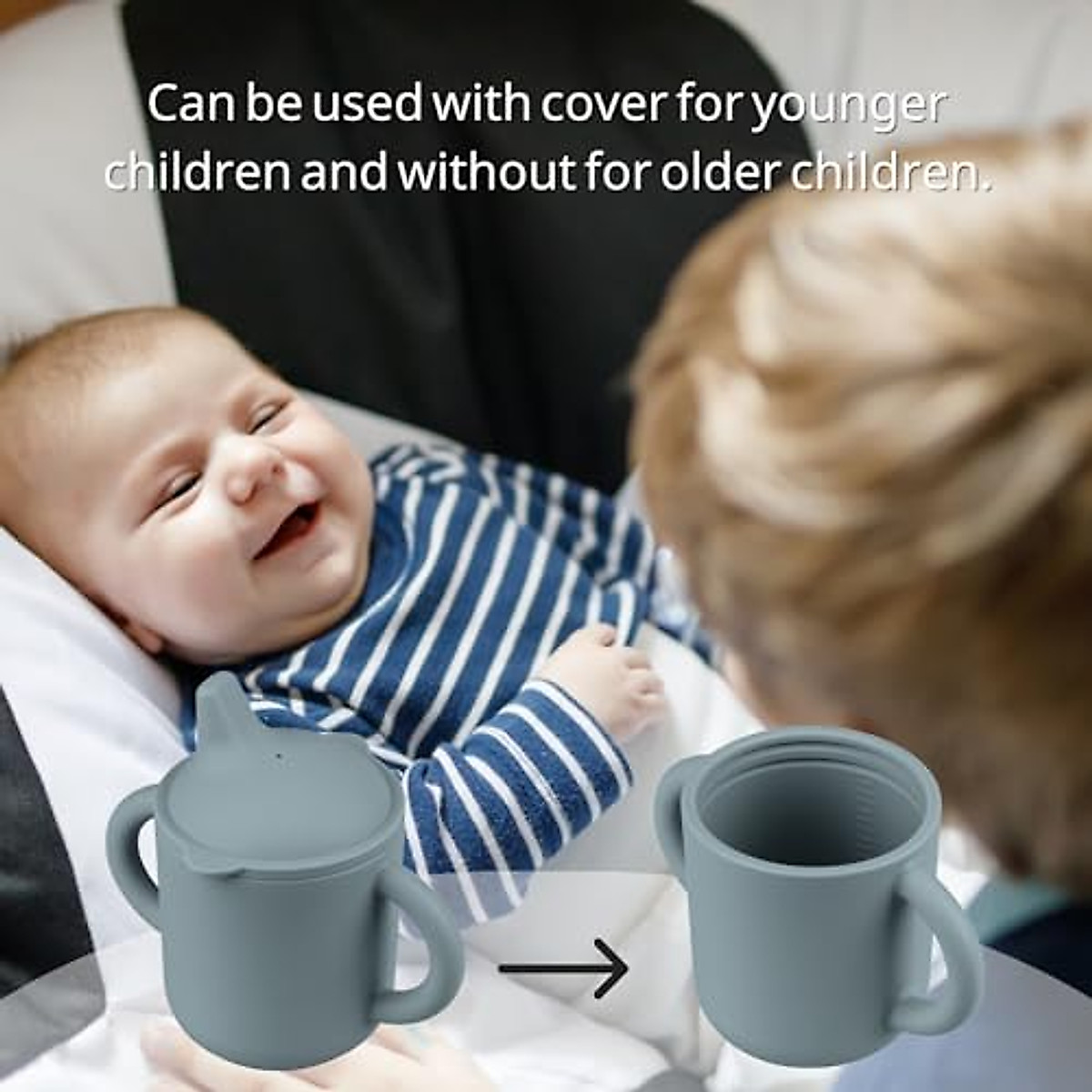 Mintlyfe Baby Trainer Cup, Pack of 2 Food Grade Silicone Training Cup with Anti-Drop Straw and Non-Slip Handes, BPA-Free, Unbreakable, Spill Proof Sippy Cup for Toddlers, 4 oz (Sage/Ether)