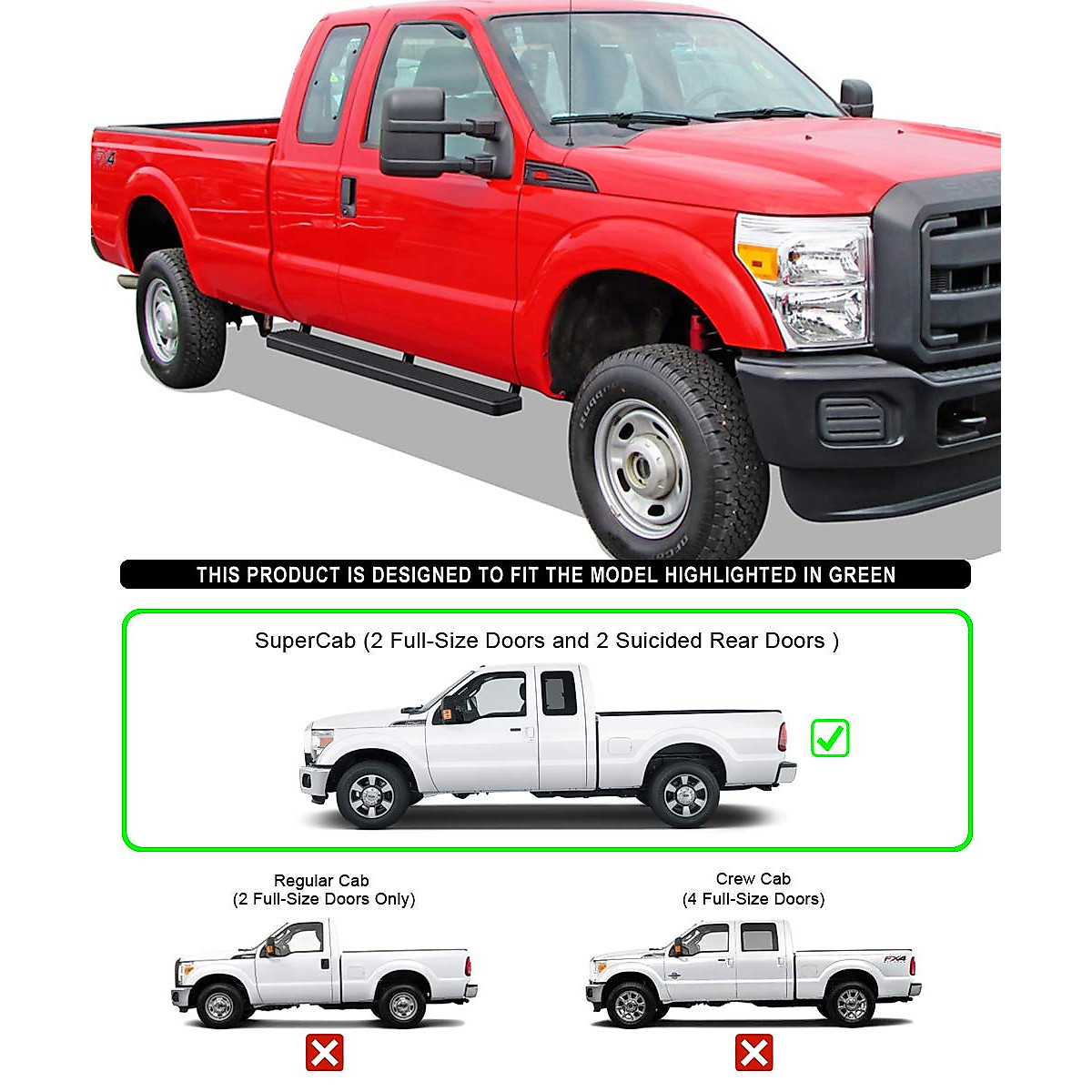 APS Running Boards (Nerf Bars Side Steps Step Bars) Compatible with Ford F250 F350 Super Duty 1999-2016 Super Cab (Black Powder Coated 5 inches)