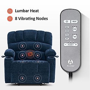 MCombo Power Lift Recliner Chair Sofa with Massage and Heat for Big Elderly People, USB Ports, Side Pockets, Fabric R7096 (Medium-Wide, Navy Blue)