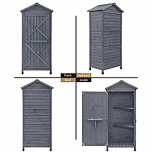 EMKK Outdoor Storage Shed,Wooden Waterproof Asphalt Roof Fir Wood Lockers for Lawn Mower,Backyard,Garden,Patio Furniture,Pool Accessories,Gray