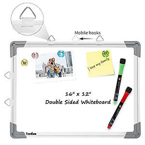 Small Dry Erase White Board – 12" x 16" Magnetic Hanging Whiteboard for Wall Portable Mini Double Sided Easel Hold in Hand for Kids Drawing, Kitchen Grocery List, Memo Board.