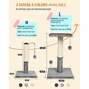 Happi N Pets 22" Cat Scratching Posts for Indoor Cats, Carpet Cat Scratch Post, Sisal Cat Scratcher, Cat Post with Rotatable Hanging Balls & Stable Base, Cat Scratchers for Kittens-Light Gray