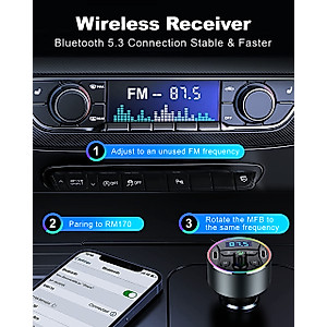 Dual PD 40W Type-C USB Car Charger Bluetooth Car Adapter Bluetooth 5.3 FM Transmitter for Car with Microphone & HiFi Sound MP3 Music Player Radio Audio Receiver Support Hands-Free Calling