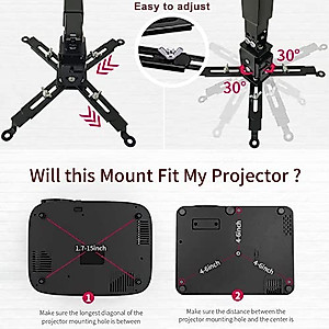 Tonalee Projector Mount Wall or Ceiling Projection Mount Bracket with Adjustable Height and Extendable Arms Mount for Home and Office Projector