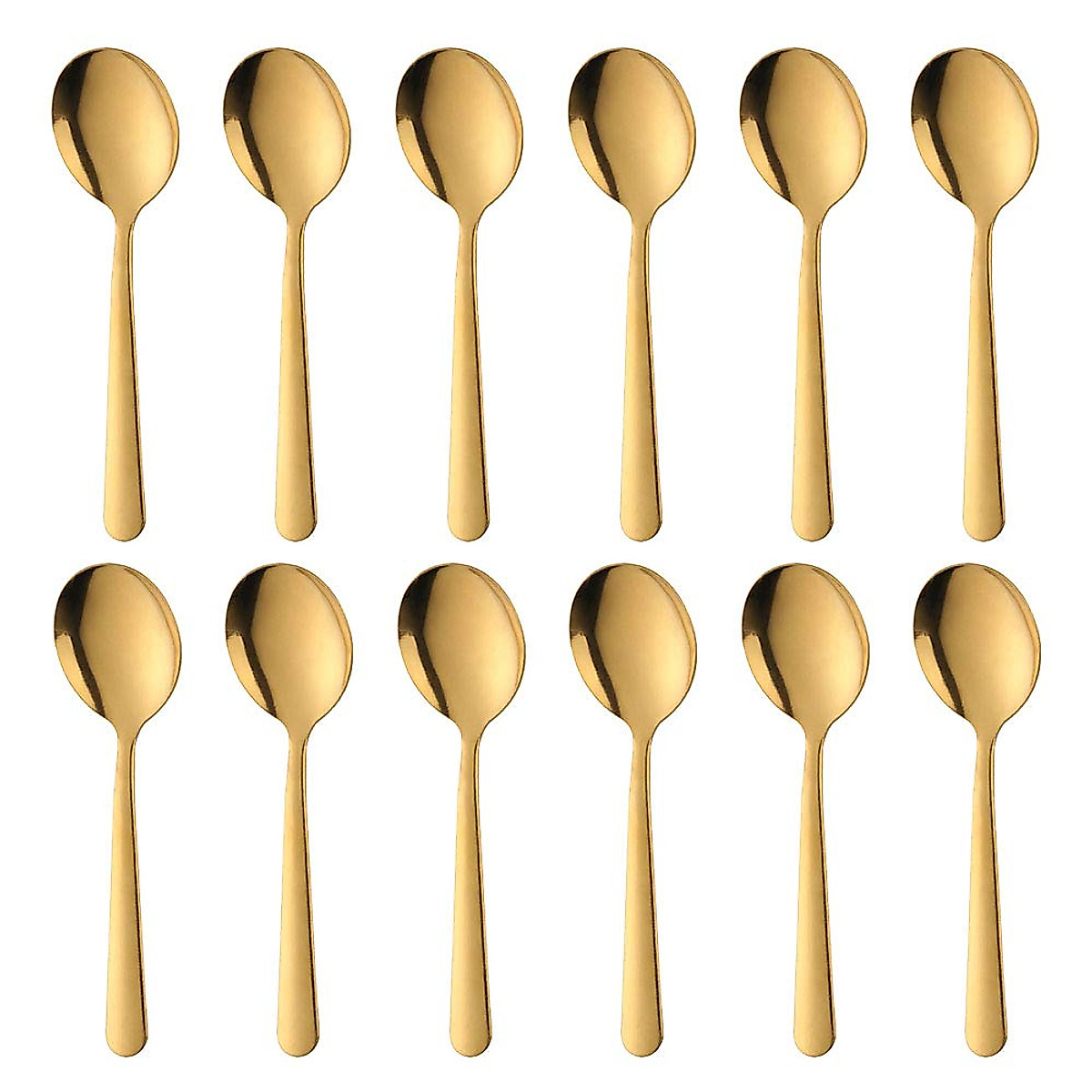 Bouillon Round Spoon 12 Pieces Stainless Steel Soup Spoons, BUY&USE 5.9-Inch Gold Color Dinenrware