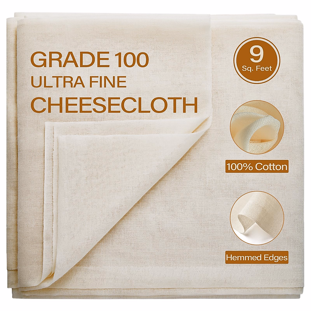 eFond Cheesecloth, 9 Square Feet Grade 100 Cheese Cloths for Straining Reusable, Washable, Lint Free and Ultra Fine Mesh Unbleached Pure Cotton Cheese Cloths for Cooking with Hemmed 2 Edges (1 Yard)