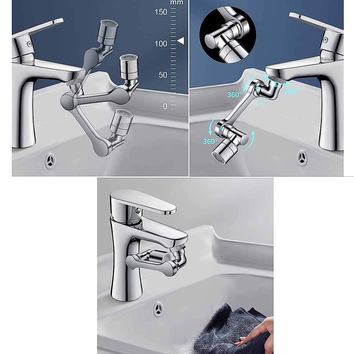Faucet Extender for Bathroom Sink Universal,1080 Faucet Extender Brass,Splash Filter Faucet Extender,2 Water Outlet Modes,Faucet Attachment for Bathroom Sink Household