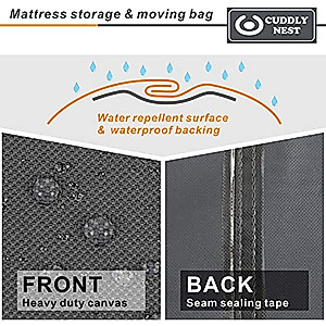Waterproof Mattress Storage Bag for Moving and Storage - Reusable Heavy Duty Canvas Mattress Bag with Zipper and Lifting & Moving Straps (Gray, Twin)