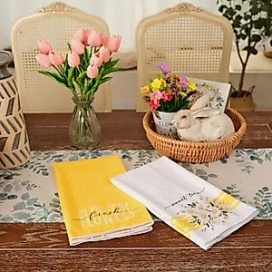 GEEORY Spring Kitchen Towels for Spring Decor White Flower Dish Towels 18x26 Inch Ultra Absorbent Bar Drying Cloth Sweet Time Sign Hand Towel for Kitchen Bathroom Party Home Decorations Set of 2