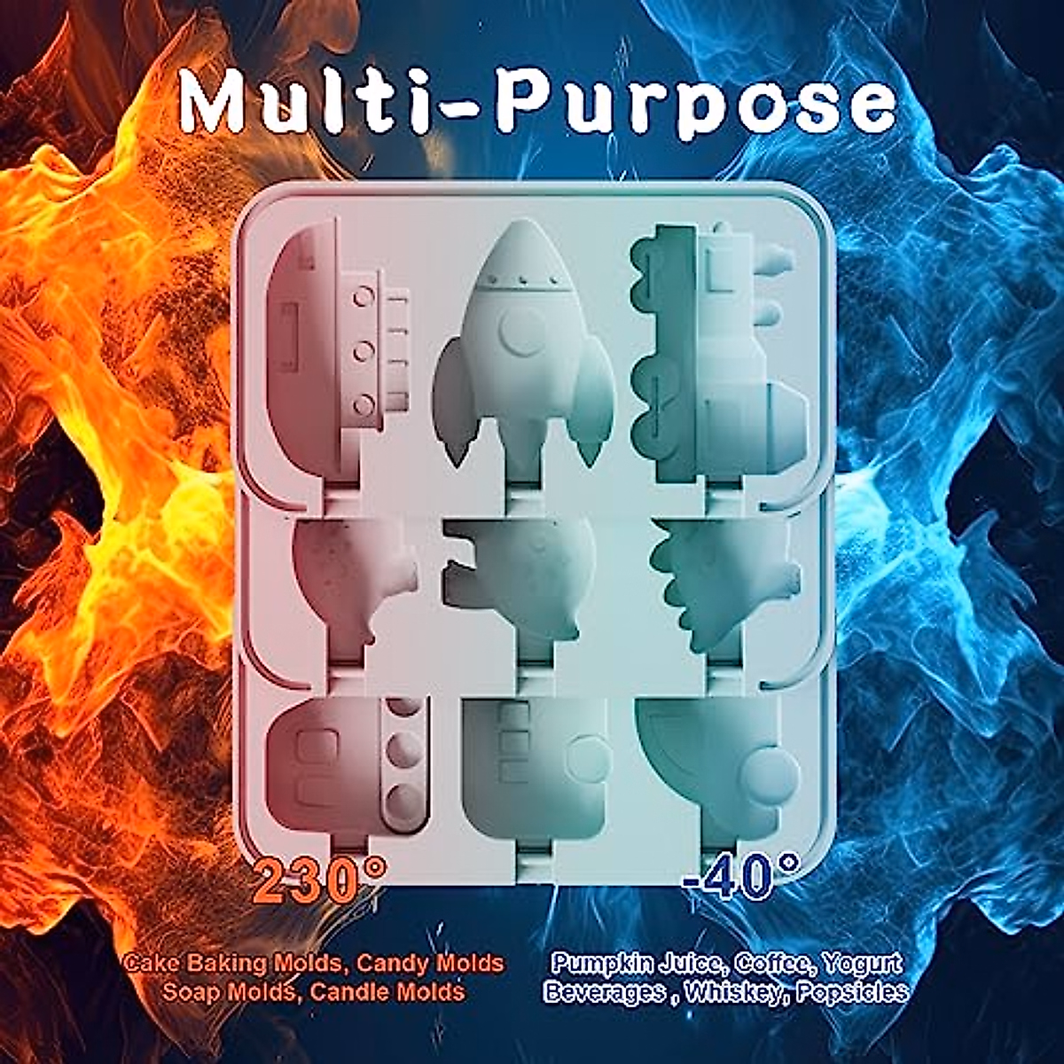 Homemade Popsicle Molds Shapes, Silicone Popsicles Molds 3 Pcs, Ice Cream Molds for Adults Kids Food Grade Ice Molds with Reusable Plastic Sticks, Dinosaur Rocket Car Shape Popsicle Maker (Purple)