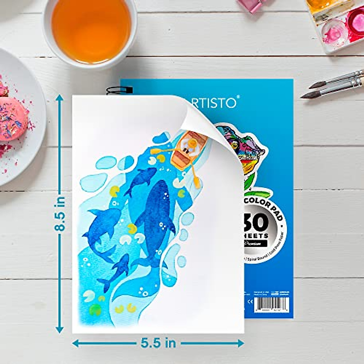 Artisto Watercolor Pads 5.5x8.5”, Pack of 3 (90 Sheets), Spiral Bound, Acid-Free Paper, 140lb (300gsm), Perfect for Most Wet & Dry Media, Ideal for Beginners, Artists & Professionals