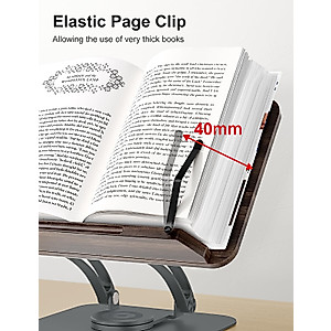 Tounee Book Stand for Reading, Adjustable Book Holder with 360° Swivel Base, Foldable Cookbook Stand Recipe Book Holder with Elastic Page Clips for Music Scores, Recipe, Tablet, Laptop-Gray