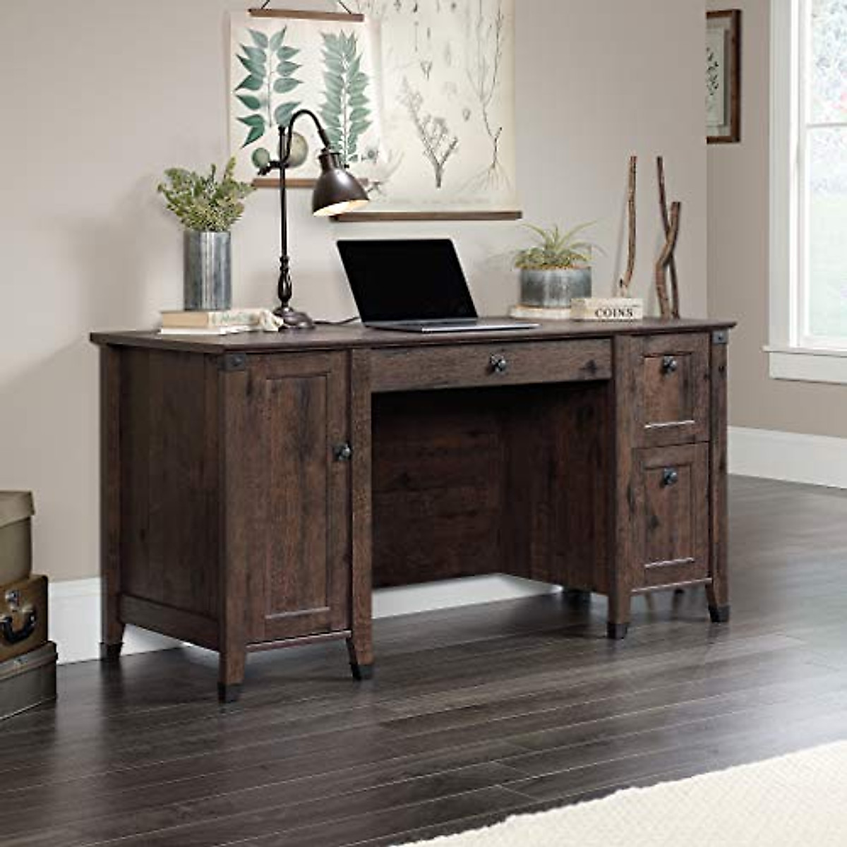 Sauder Carson Forge Computer Desk, Coffee Oak finish