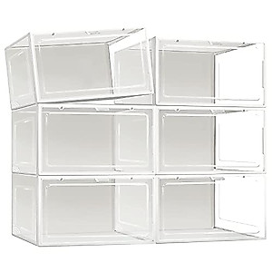 mupera X-Large Shoe Box Storage White Shoe Boxes with Lid, Clear Plastic Stackable Shoe Box Organizers, Storage Bin, Sneakers Shoe Storage Containers Shoe Holder (9 Pack)
