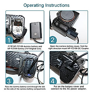 F1TP NP-FZ100 AC Power Adapter Dummy Battery Kit for Sony Alpha A6600, A7C, A7 III, A7S III, A7R III, A7R IV,A1, FX3, FX30, A9II, A9R, A9S Cameras