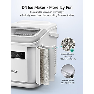 HiCOZY Countertop Ice Maker with Handle, Ice in 6Mins, 26 lbs/Day, Portable Ice Maker Machine with Self-Cleaning for Apartment/Under Cabinet/Kitchen/Office/Camping/RV/Home Bar（White）