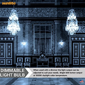 Sunlite 41077 LED Filament B11 Torpedo Chandelier Light Bulb, 5.5 Watts (60W Equivalent), 600 Lumens, Medium E26 Base, Dimmable, Edison Style, 90 CRI, UL Listed, 5000K Super White 6 Pack