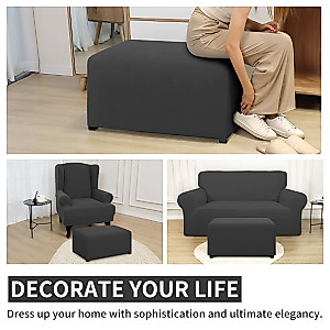 Easy-Going 100% Dual Waterproof Stretch Ottoman Cover Rectangle Folding Storage Stool Furniture Protector Soft Slipcover for Living Room with Elastic Bottom (Large, Dark Gray)