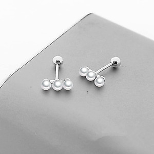 20g Minimalist 3 Pearl 925 Sterling Silver Tiny Mini Cute Small Ball Cartilage Stud Earrings for Women Teen Girls Sensitive Ear Dainty Simple Piercing Post Screw Back Helix Tragus Hypoallergenic