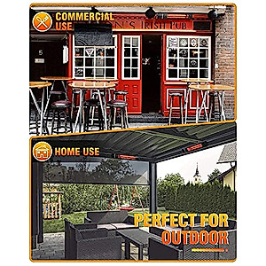 Electric Patio Heater, 1500W Outdoor Heater with 3 Power Settings, Infrared Heater with Remote Control, Overheat Protection, Wall Mounted Space Heater, In/Outdoor