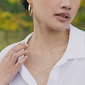 NYC Sterling Women Gold Plated Sterling Silver 3MM Round Cubic Zirconia Station Necklace 16"-30" (20)