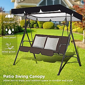 Patio Swing Canopy for 3-Seat Swings,Waterproof & Sunproof Porch Swing Chair Top Cover Replacement for Sunshade, Made of 190T High-Density Polyester, 75 x 52 x 6’’(seat Cover is not Included)
