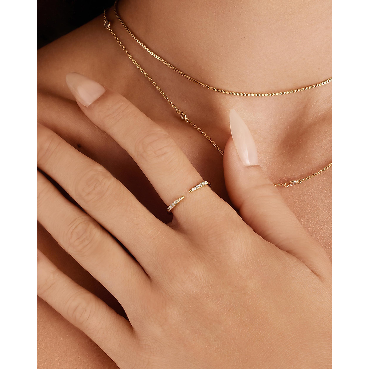 PAVOI 18K Yellow Gold Plated Open Eternity Ring | Cubic Zirconia Stacking Bands for Women | Dainty Stackable Rings for Women | Size 5