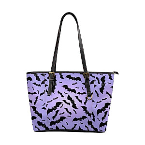 InterestPrint Women Tote Bags Top Handle Handbags PU Leather Purse Halloween Bats